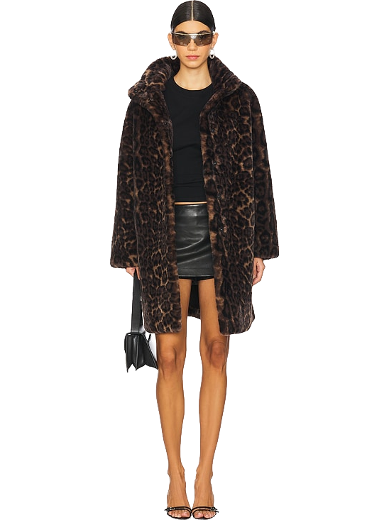 APPARIS Apparis Blair Faux Fur Leopard Mid Length Coat